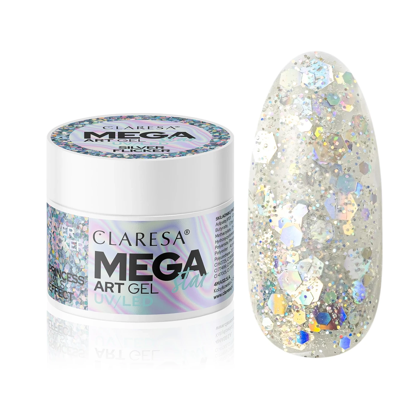 Claresa Nails Żel do zdobień MEGASTAR SILVER FLICKER 10g - sklep Minti Shop